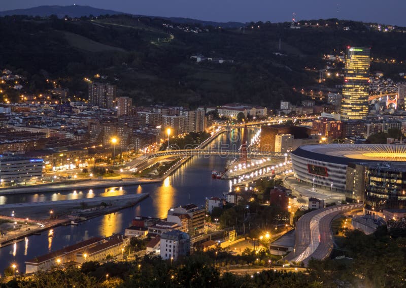 Landscape of the City of Bilbao at Night.Top View Stock Photo - Image ...