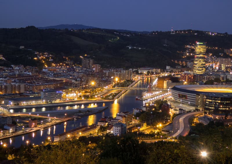Landscape of the City of Bilbao at Night.Top View Stock Image - Image ...