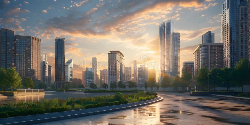 Landscape of City with Buildings Background Stock Illustration ...