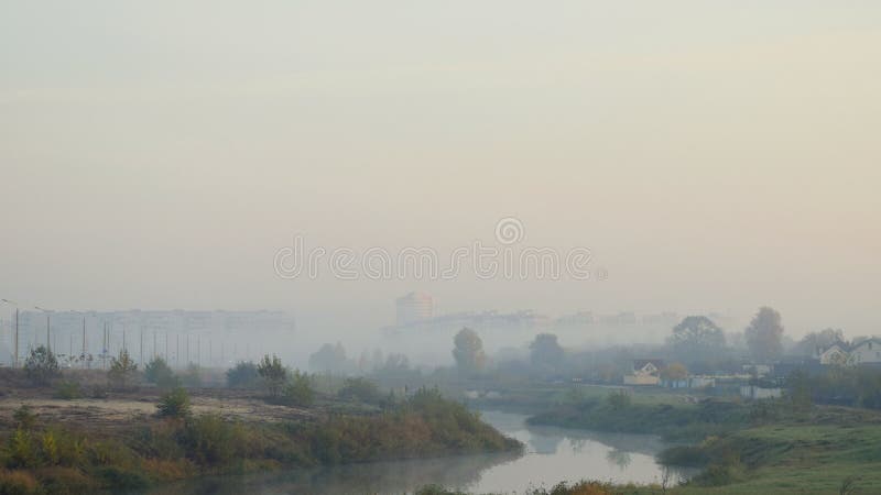 Landscape of the City and Suburbs in the Fog Stock Image - Image of ...