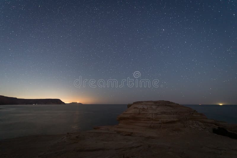 Landscape of Cliff Under Night Starry Sky Stock Photo - Image of nature ...