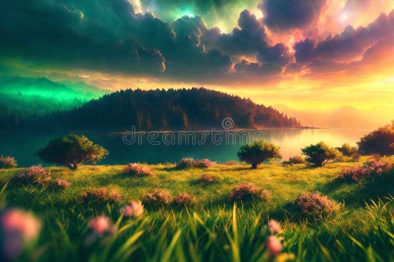 Landscape, Clouds, Tree Elements Stock Illustration - Illustration of ...
