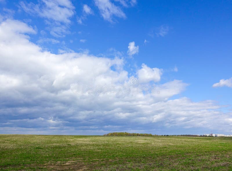Landscape Cloudy Sky and Green Field. Russia Stock Image - Image of ...