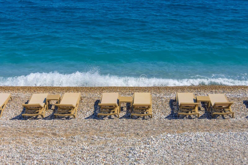 Landscape Coast Sun Loungers on the Sand Beach Stock Photo - Image of ...