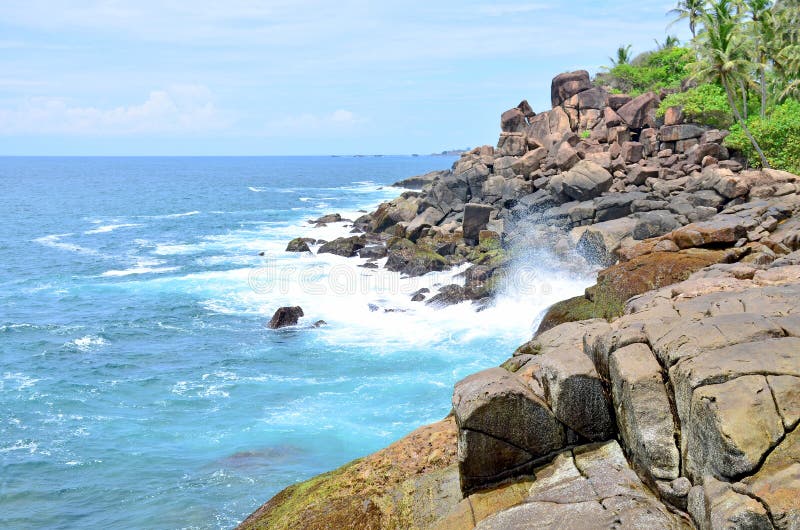Landscape the Coast of a Wave of the Ocean Break Against Stones Stock ...