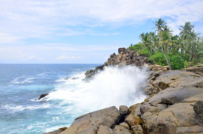 Landscape the Coast of a Wave of the Ocean Break Against Stones Stock ...