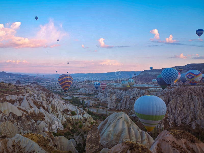 Landscape with Colorful Balloons Soaring in the Sky Editorial Stock ...
