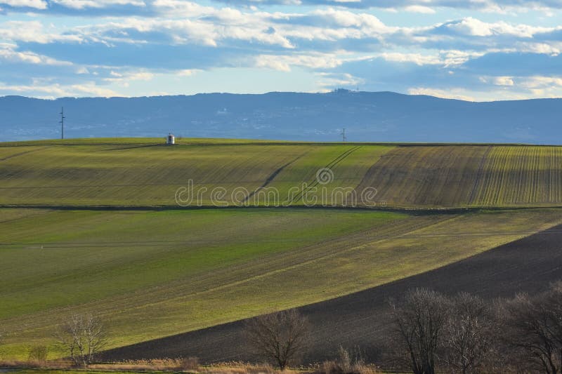Landscape with Colorful Different Fields with a Wayside Shrine Stock ...
