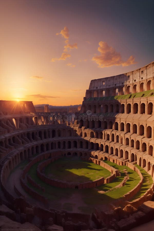 Landscape of Colosseum Ancient Building with Sunset Sky Stock ...