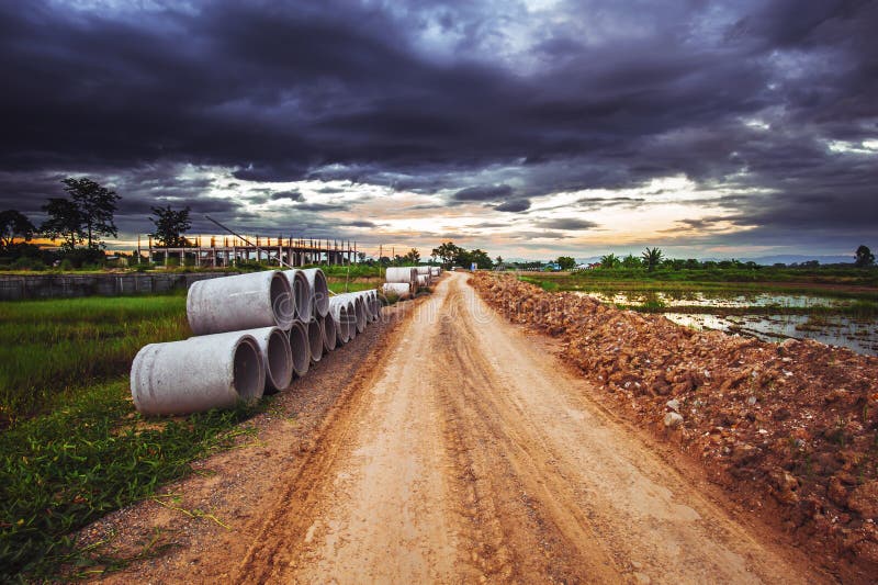 Landscape of the Construction Area in the Evening Stock Image - Image ...