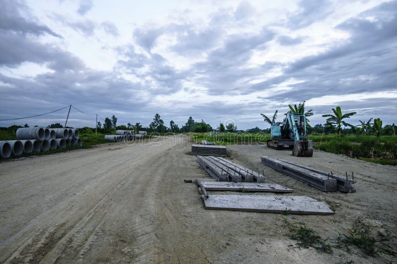 Landscape of the Construction Area in the Evening Stock Photo - Image ...