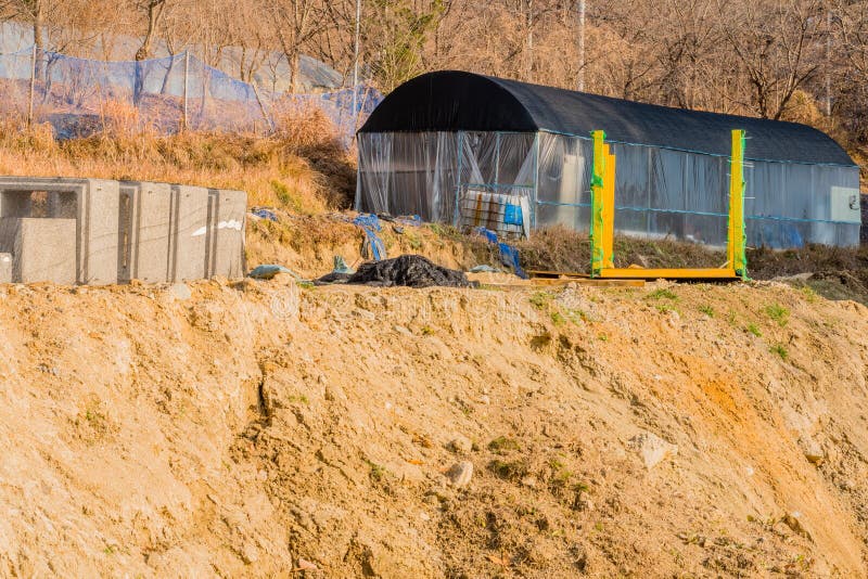 Culvert Sections Stacked at Construction Site Stock Image - Image of ...