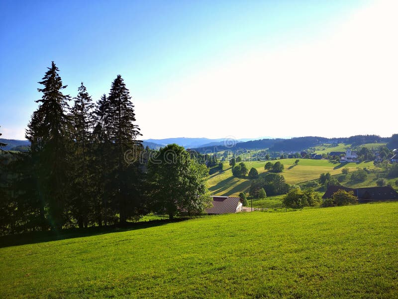 Landscape of the Countryside in Germany, Sky, Trees and Green Grass ...