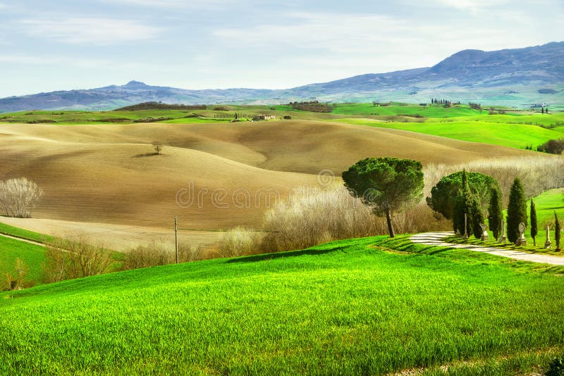 Landscape of Countryside at Sunset.Tuscany, Italy. Stock Photo - Image ...