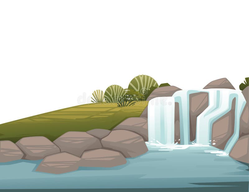 Landscape of Countryside Waterfall on Rocks Cartoon Design Flat Vector ...