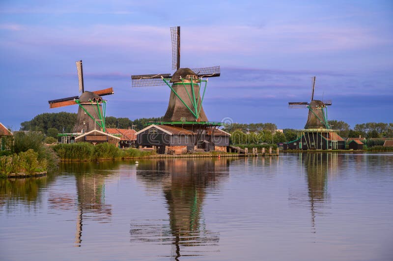 Landscape with a Couple of Dutch Windmills Stock Image - Image of ...