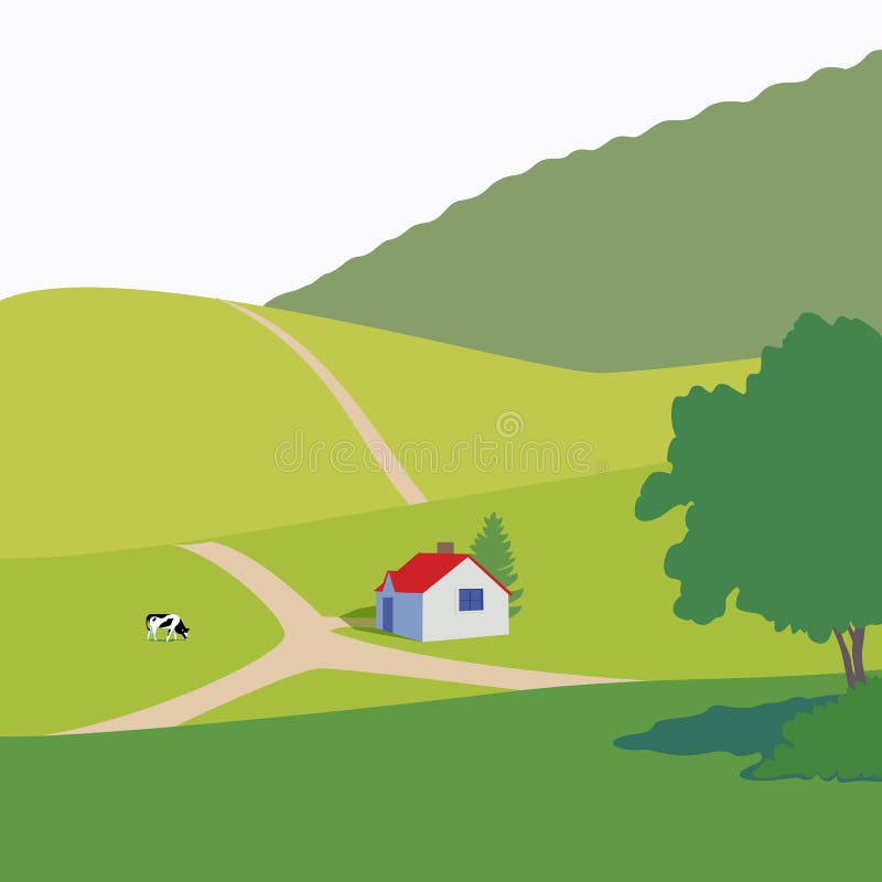 Landscape with Cow and House Stock Vector - Illustration of clipart ...