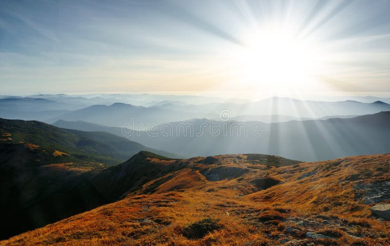 Landscape with a Dawn in Mountains Stock Image - Image of oxygen ...