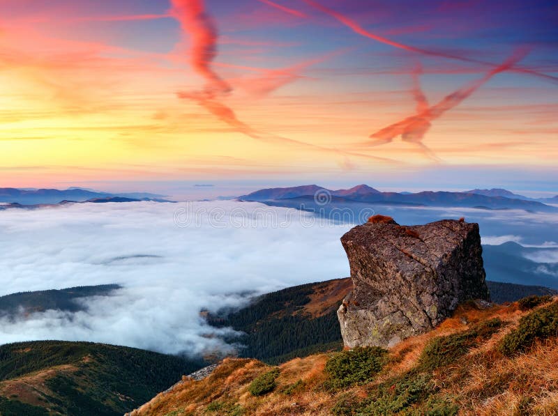 Landscape with a Dawn in Mountains Stock Image - Image of oxygen ...