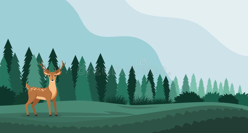 Landscape, Deer on a Clearing in the Forest. Horizontal Banner Stock ...