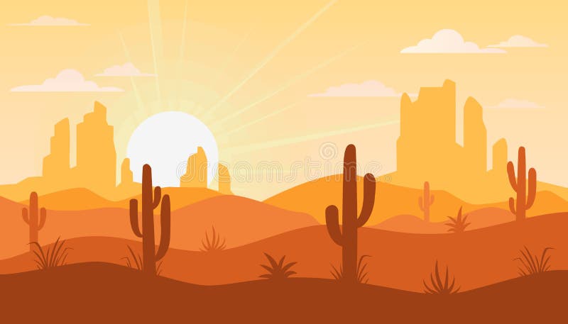 Landscape with Desert and Cactus Stock Vector - Illustration of arizona ...