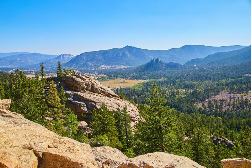Landscape of Desert Mountain View with Large Boulders and Pine Trees ...