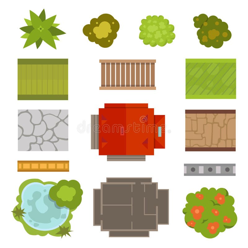 Various Green Trees, Bushes and Shrubs, Top View for Landscape Design ...