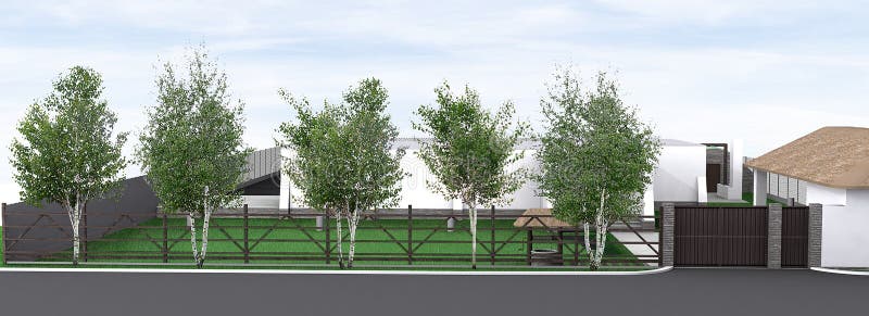 Landscape Design Front Yard, 3D Render Stock Illustration ...