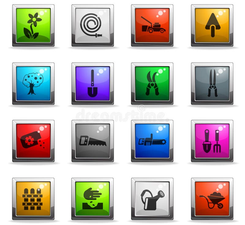 Landscape design icon set stock vector. Illustration of pitchfork ...