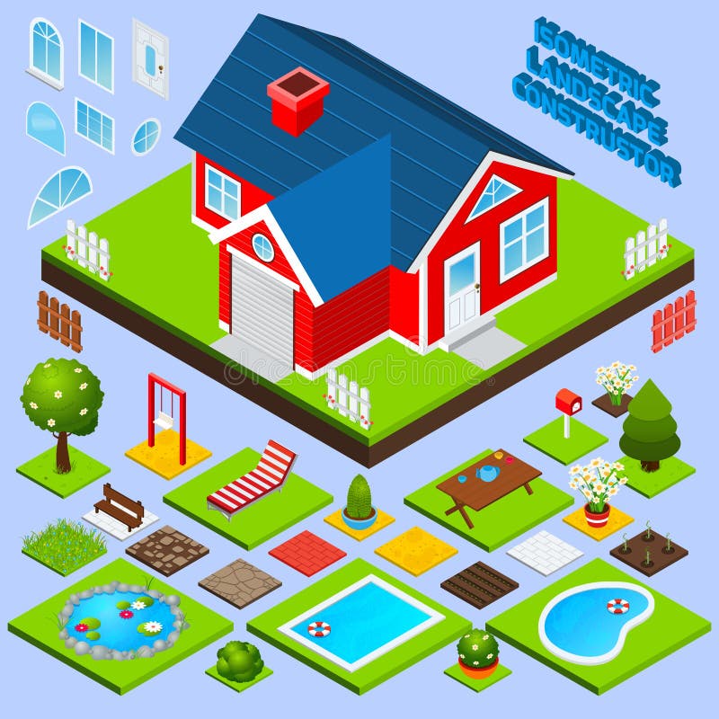 Landscape Isometric Set stock vector. Illustration of background - 51595209