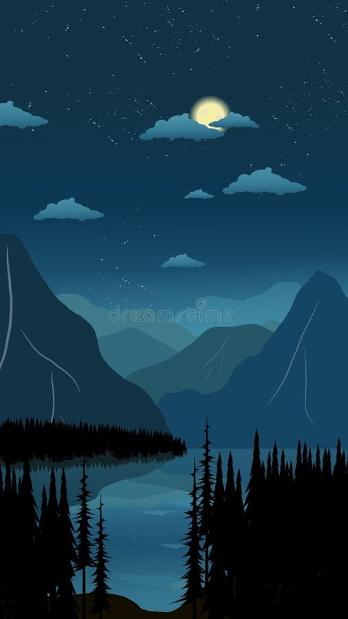 Landscape Design, Mountain View, Beach, Lake, Night Stock Illustration ...