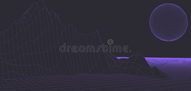 Landscape Design of Mountains. Wireframe Landscape 3d Illustration ...