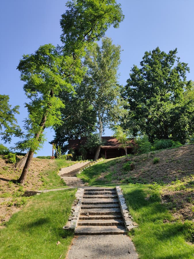 Landscape Design in the Park with Stairs in Summer Stock Photo - Image ...