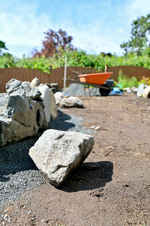 Outdoor Yard Garden Project of Terracing Building Stacked Boulder Rock ...