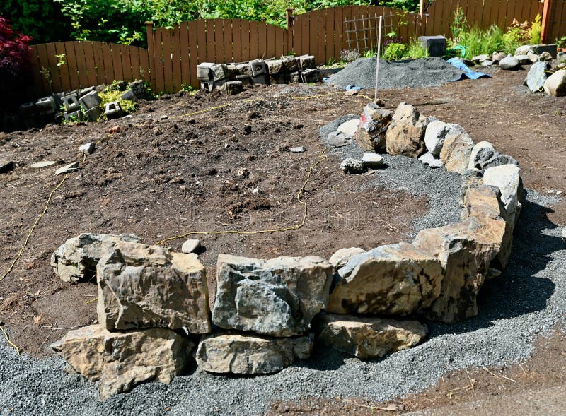 Outdoor Yard Garden Project of Terracing Building Stacked Boulder Rock ...