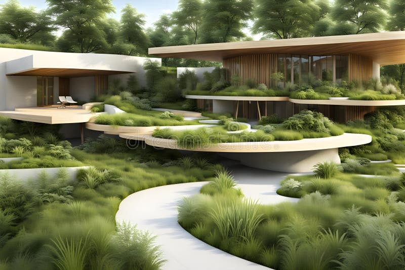 Landscape Design of Sustainable Green Architecture Stock Illustration ...