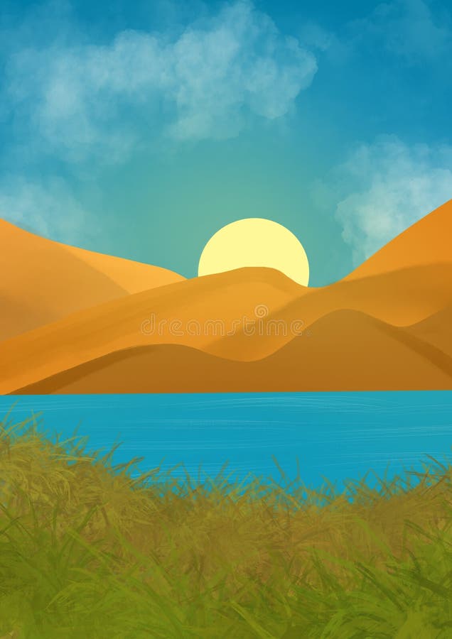 Landscape Digital Drawing Generated on a Computer Stock Illustration ...