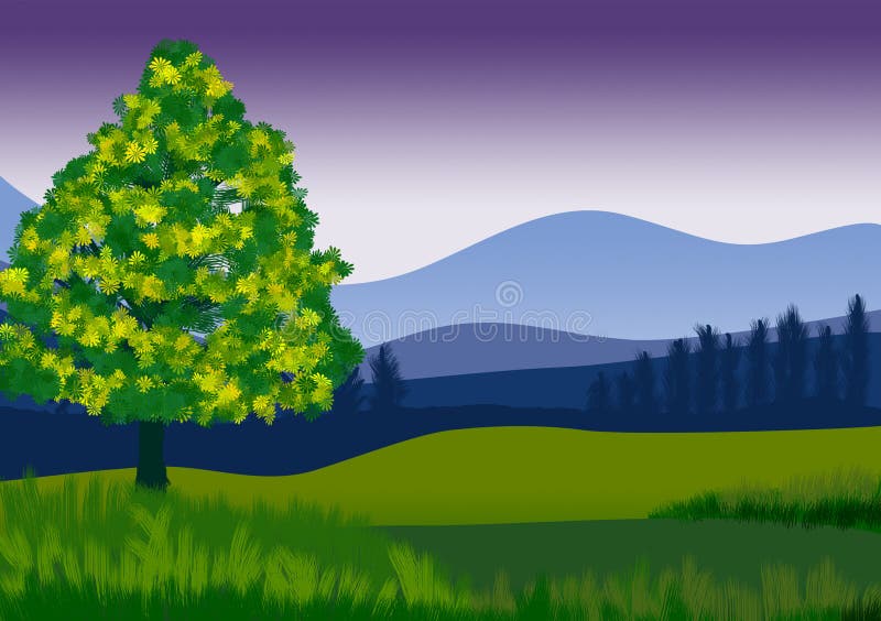 Landscape Digital Drawing Generated on a Computer Stock Illustration ...