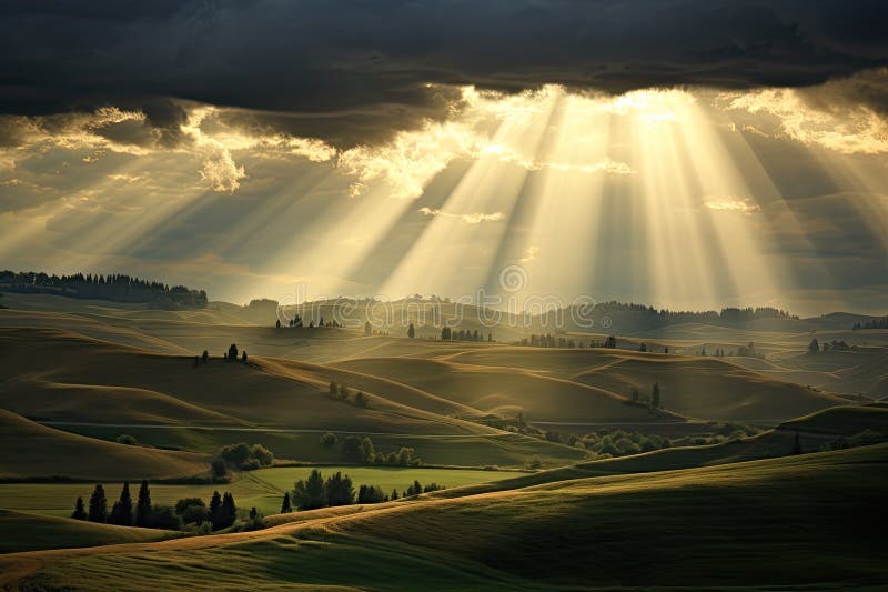 Landscape with Divine Sun Rays Stock Image - Image of forest, divine ...