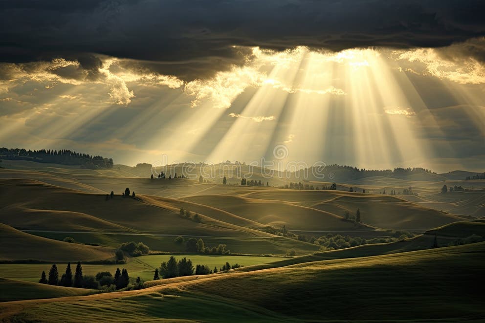 Landscape with Divine Sun Rays Stock Image - Image of forest, divine ...