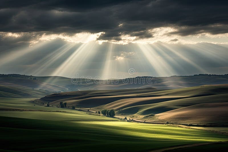 Landscape with Divine Sun Rays Stock Illustration - Illustration of ...