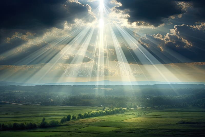 Landscape with Divine Sun Rays Stock Image - Image of idyllic, summer ...