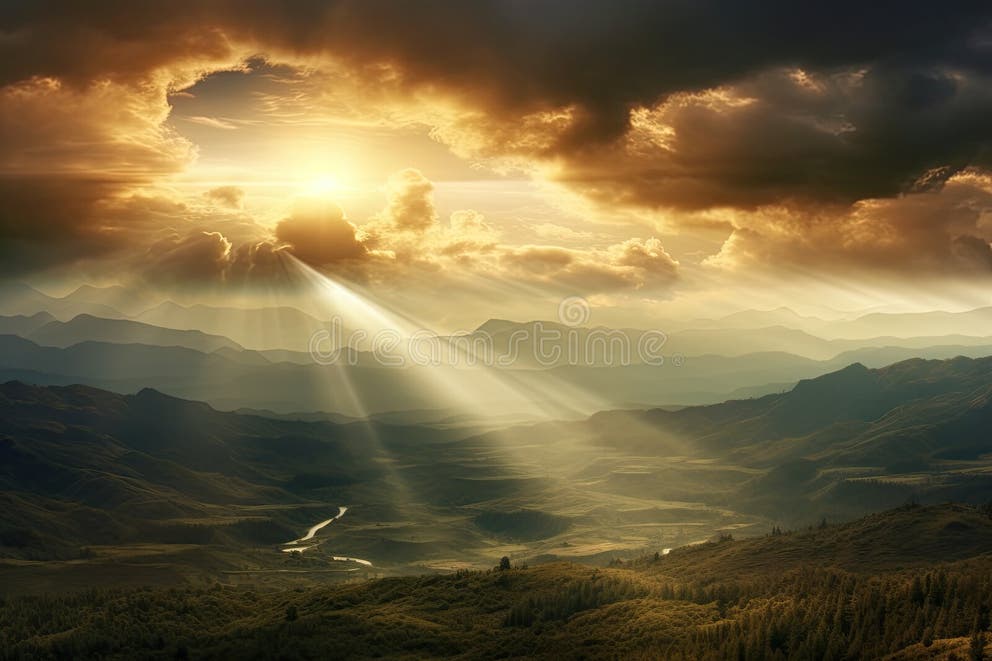 Landscape with Divine Sun Rays Stock Image - Image of landscaped, rays ...
