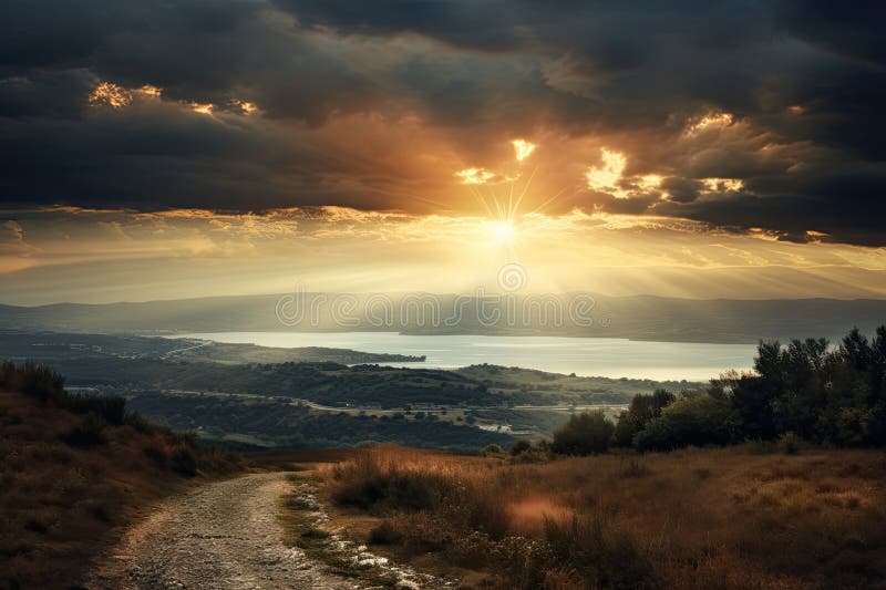 Landscape with Divine Sun Rays Stock Image - Image of landscaped ...