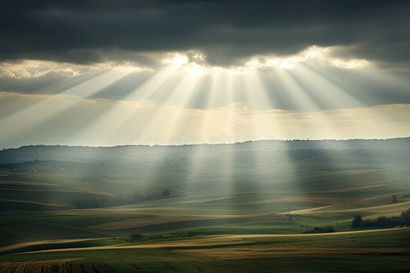 Landscape with Divine Sun Rays Stock Image - Image of mountain, cloud ...
