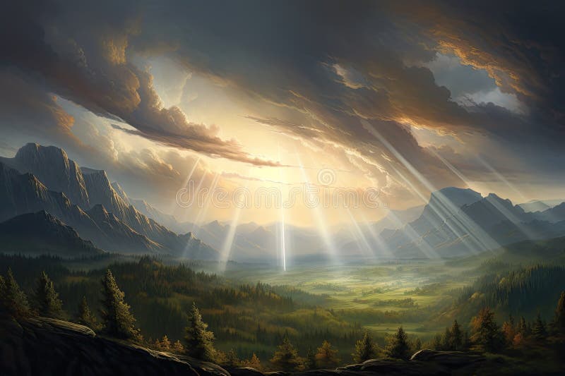 Landscape with Divine Sun Rays Stock Image - Image of mountain, cloud ...