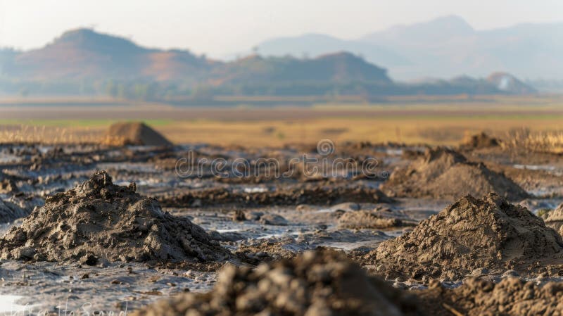 A Landscape Dotted with Various Sized Mud Volcanoes Each with a ...