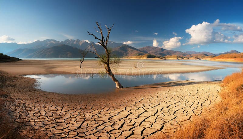 Landscape of a dry lake stock illustration. Illustration of desert ...