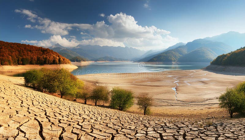 Landscape of a dry lake stock illustration. Illustration of lake ...