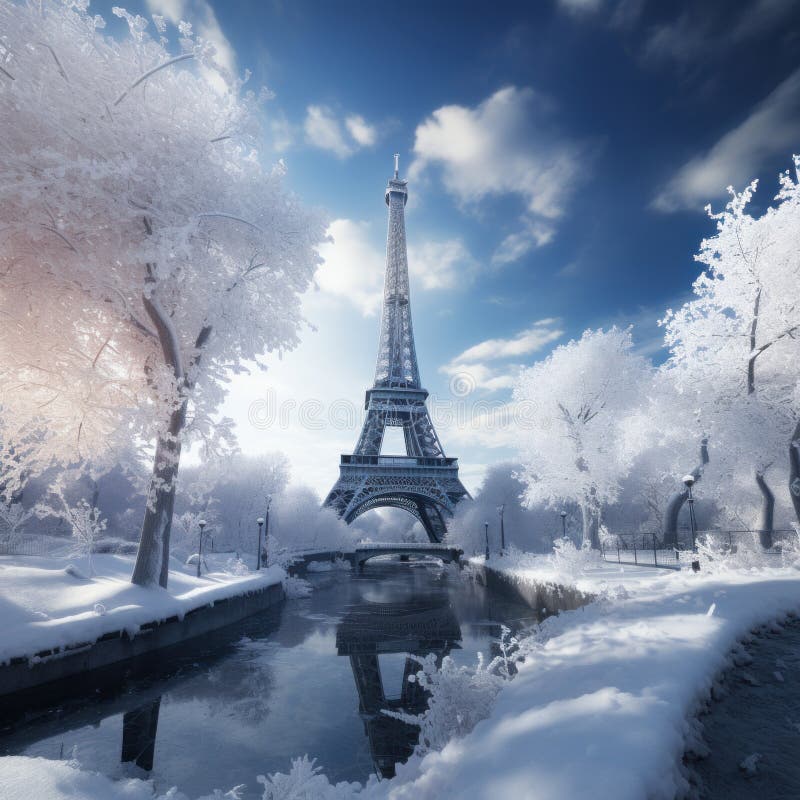 Landscape of Eiffel Tower with Spring Trees Generative AI Stock ...